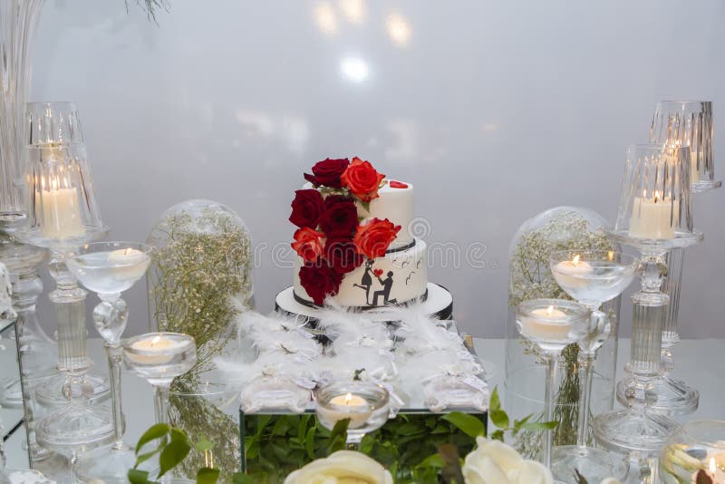 Wedding Cake on the Bride`s Desk Stock Image - Image of flower ...