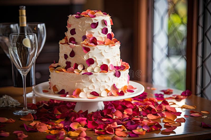 Wedding Cake with Cascading Petals, Symbolizing the Start of a New Life Together Stock ...