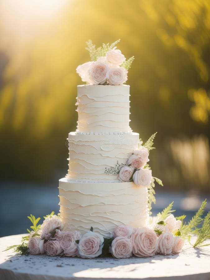 Wedding Cake with Copy Space Watercolor. Ai Generative Stock ...