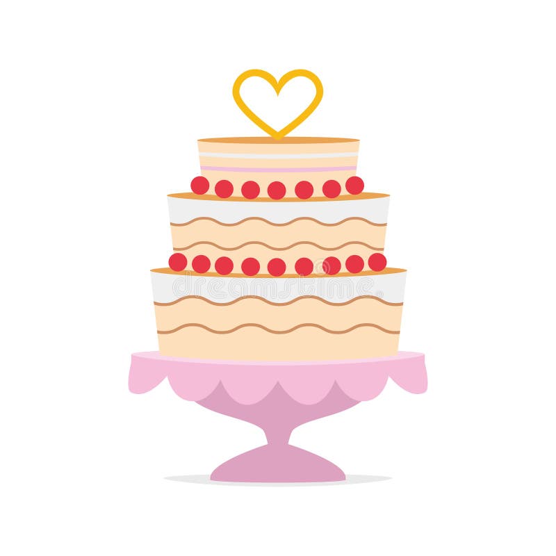 Wedding Cake with a Heart Shape on Top and a Pink Tray Stock Vector ...
