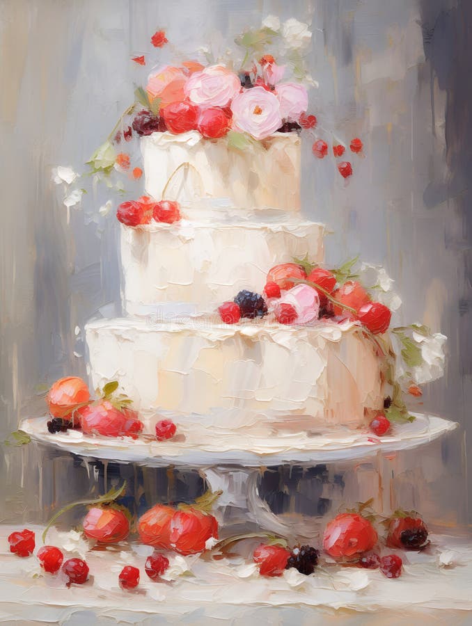 Wedding Cake. Impressionism Style Oil Painting Stock Illustration ...