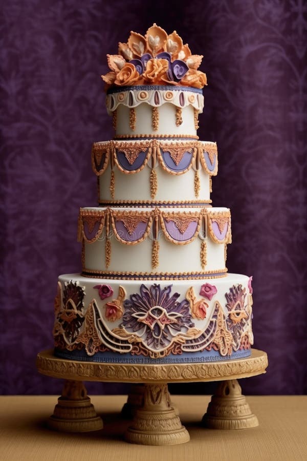 Wedding Cake with Intricate Designs and Topper Stock Illustration ...