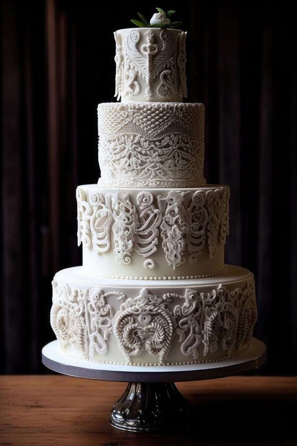 Wedding Cake with Intricate Icing Patterns Stock Illustration ...