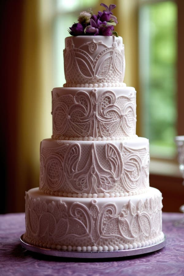 Wedding Cake with Intricate Icing Patterns Stock Illustration ...