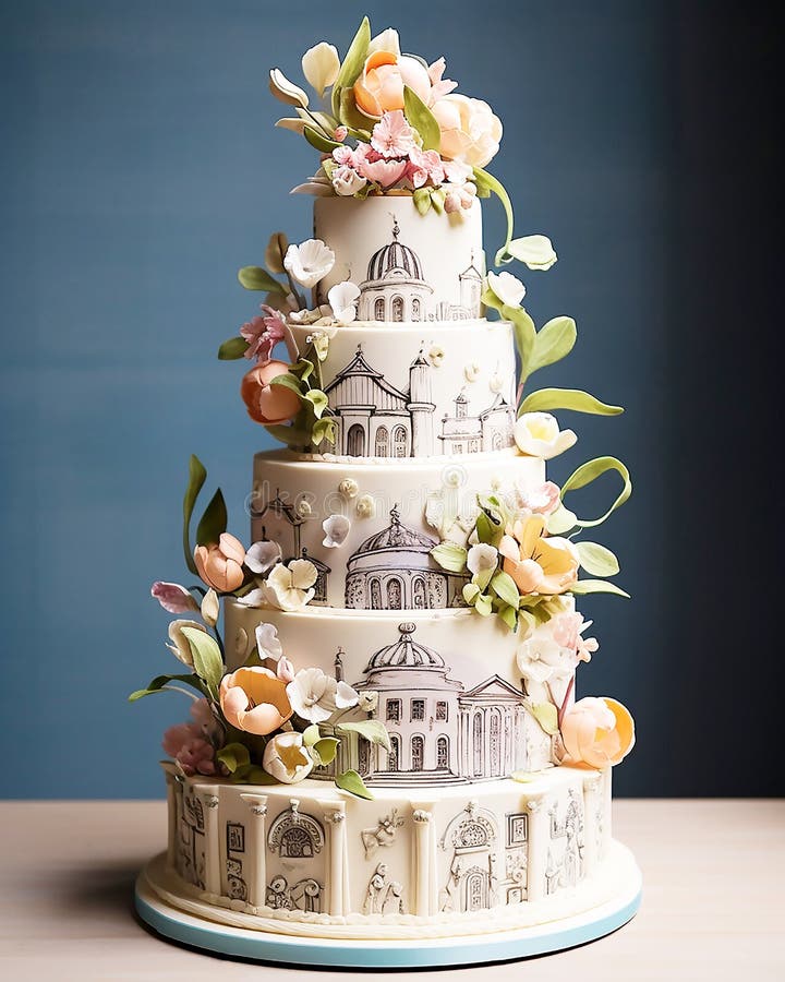 Wedding Cake in Italy Style Stock Illustration - Illustration of yellow ...
