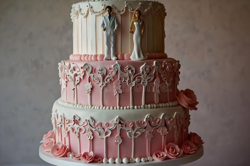 Wedding Cake , Multi Layered, Pink Colour Stock Illustration ...