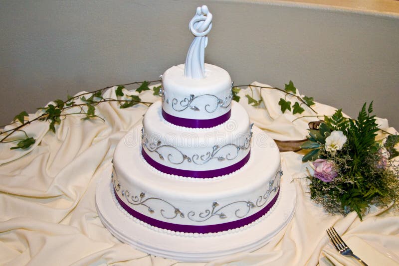 Wedding Cake with Purple Trim Stock Image - Image of husband, wedding ...