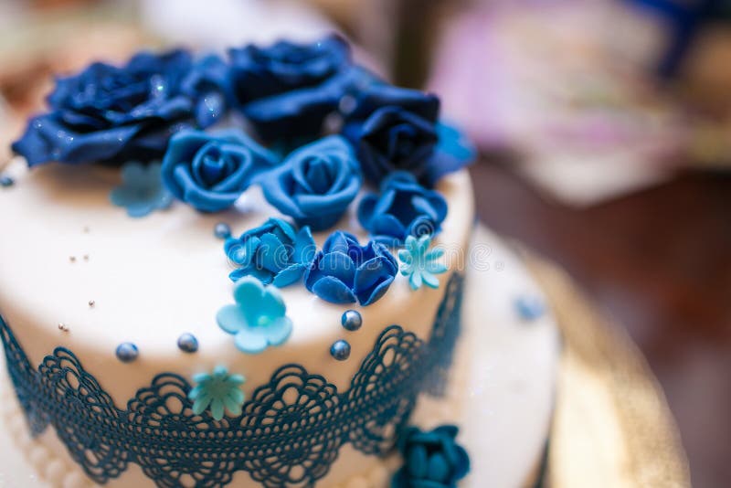 Wedding Cake. Sweet Cake Blue and White Stock Image - Image of couple ...