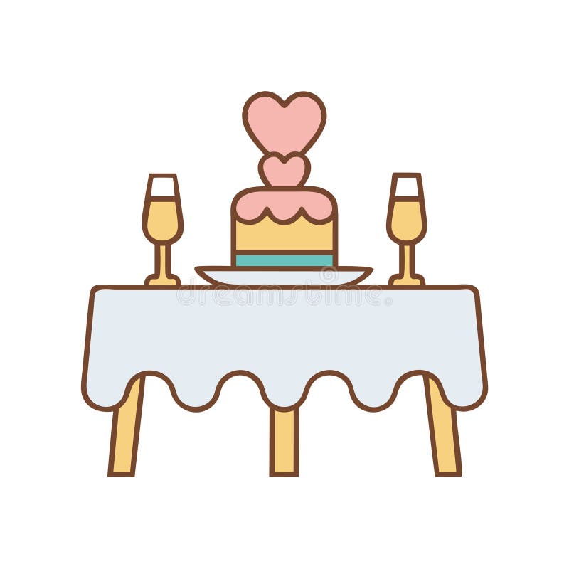Wedding Cake Table with Candles and Hearts Stock Vector - Illustration ...
