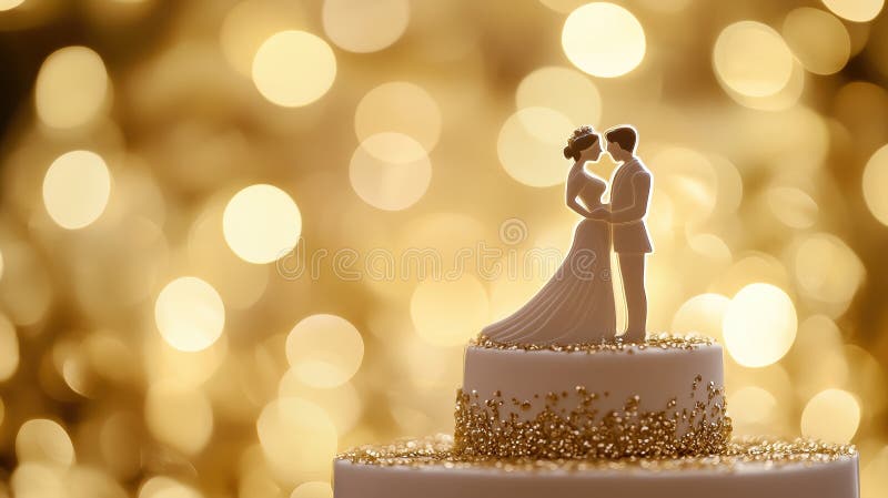 Wedding Cake Topper with Golden Bokeh Background Stock Image - Image of ...