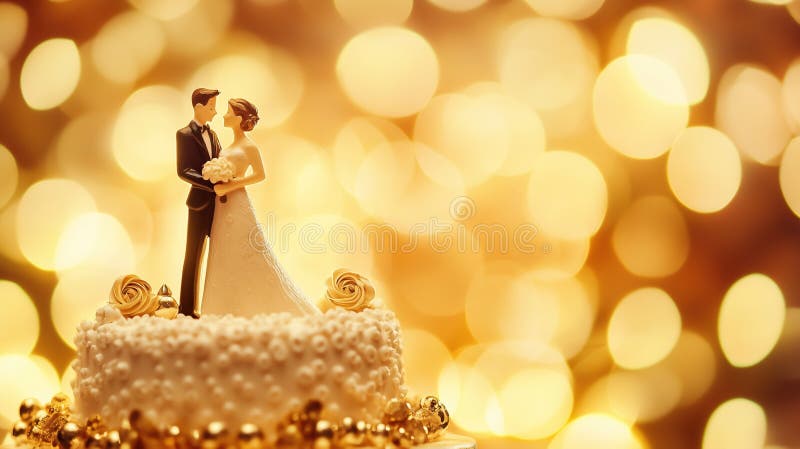 Wedding Cake Topper with Golden Bokeh Background Stock Photo - Image of ...