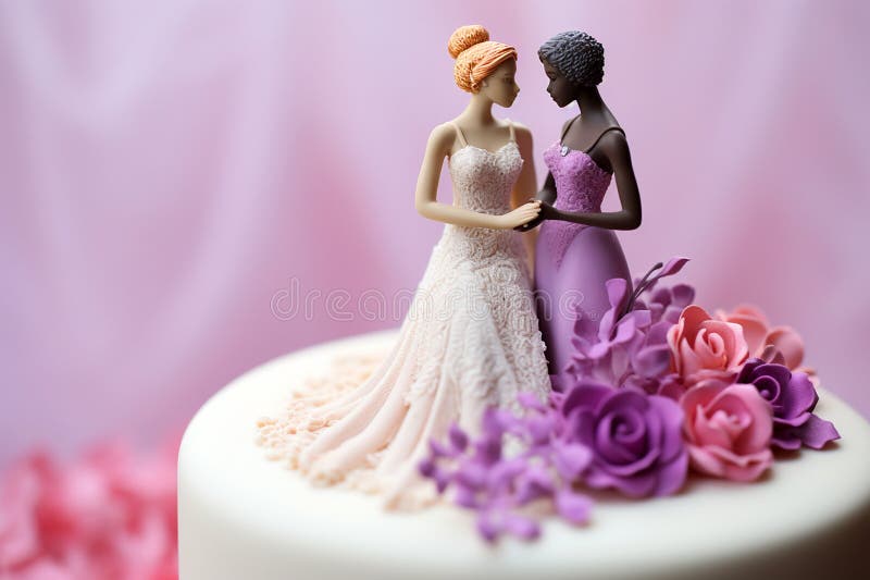 Wedding Cake Topper With Two Brides Figurines Of A Lesbian Couple Gay Marriage Concept Stock