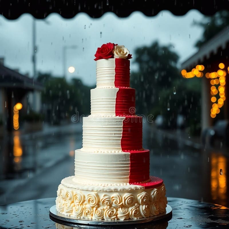 Wedding Cake in a Wet Rainy Scene Distinct Split Compositio Stock ...
