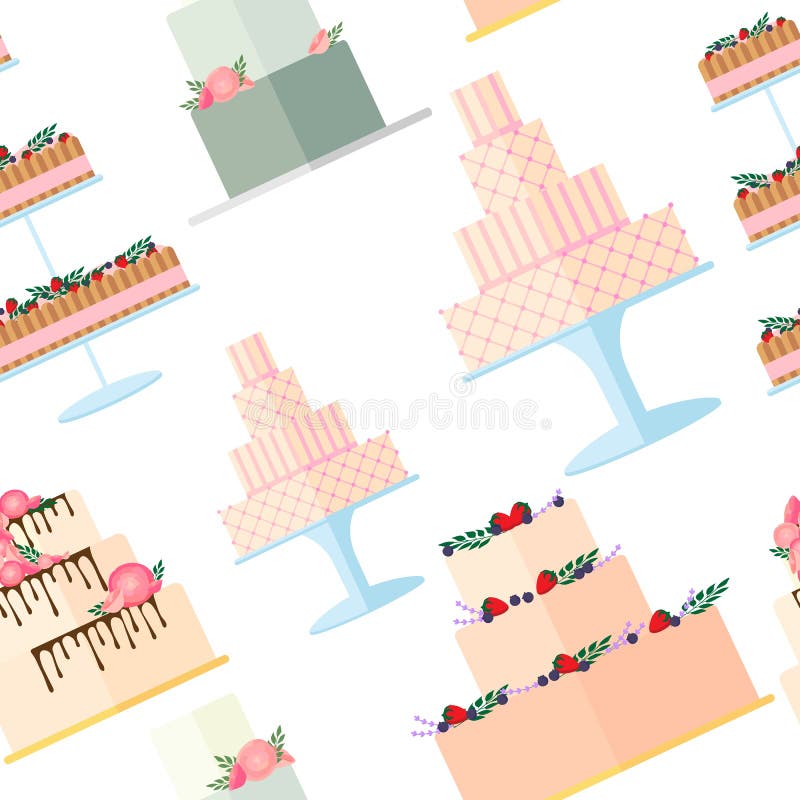 Wedding Cakes Seamless Pattern on White Background Stock Illustration ...