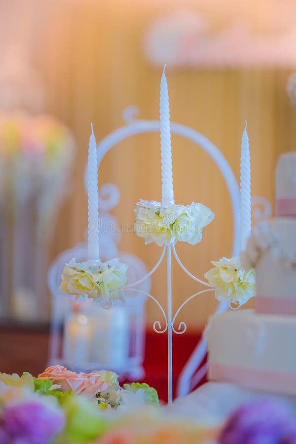 Wedding Candlestick with Flower Decoration Stock Image - Image of pink ...