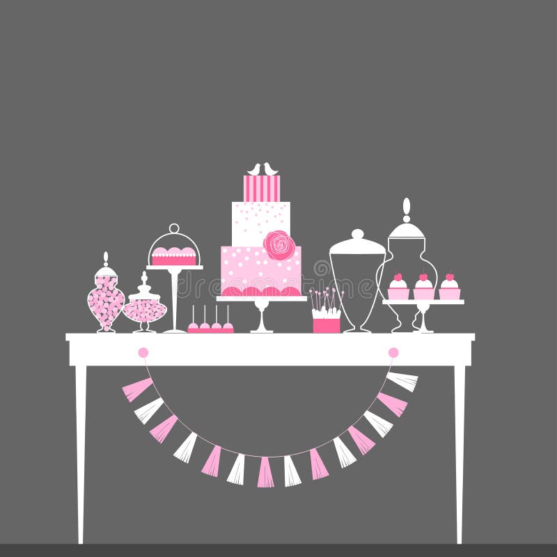 Wedding Candy Bar with Cake and Flowers. Dessert Table Stock Vector ...