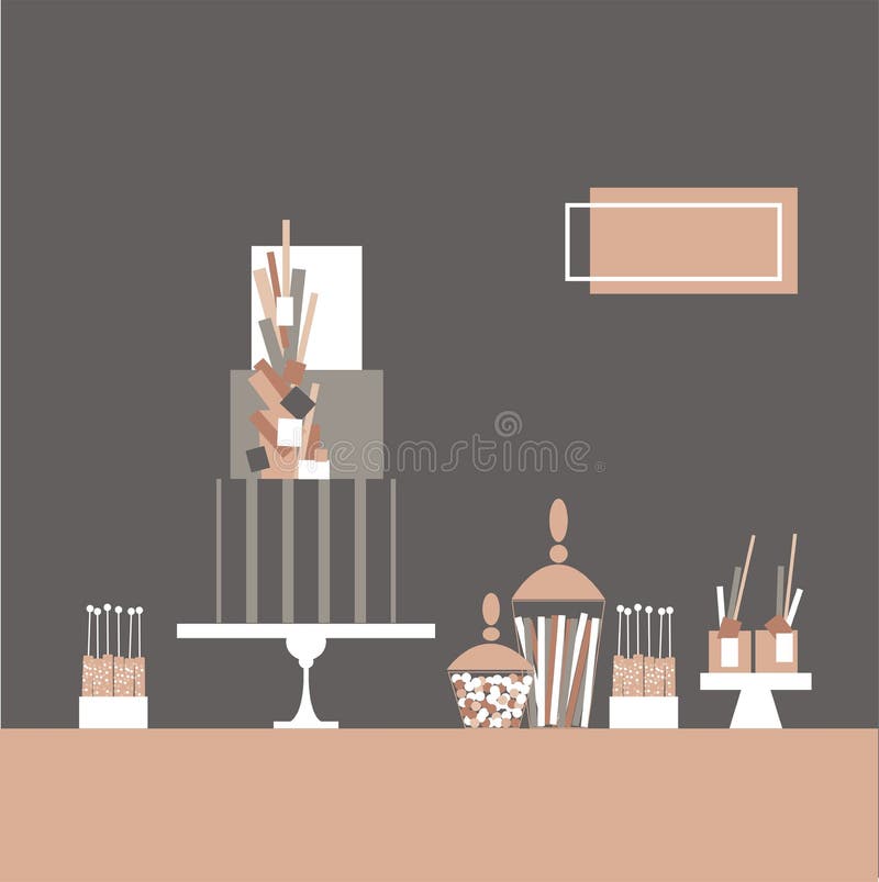 Wedding Candy Bar with Cake and Flowers. Dessert Table. Vector ...