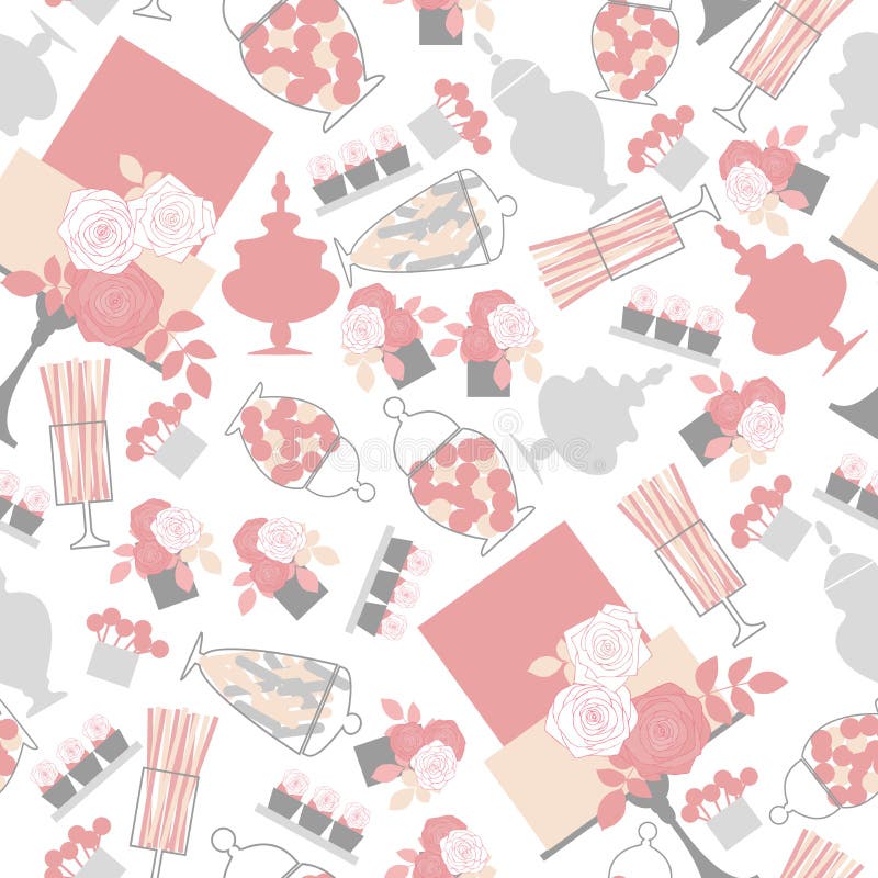 Wedding Candy Bar with Cake and Flowers. Stock Vector - Illustration of ...