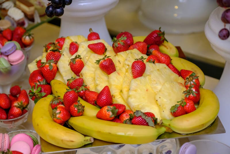 Wedding Candy Bar with Fruits Stock Image - Image of banana, cupcakes ...