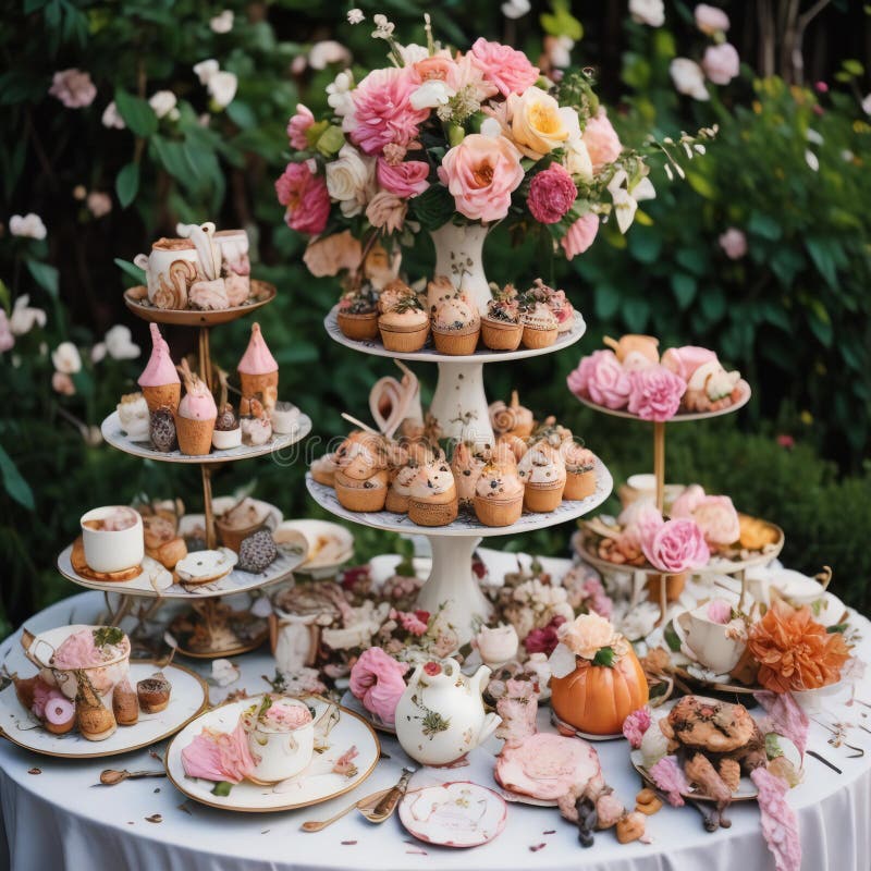 Wedding Candy Bar with Sweets and Cupcakes on a Table. Generative Ai ...