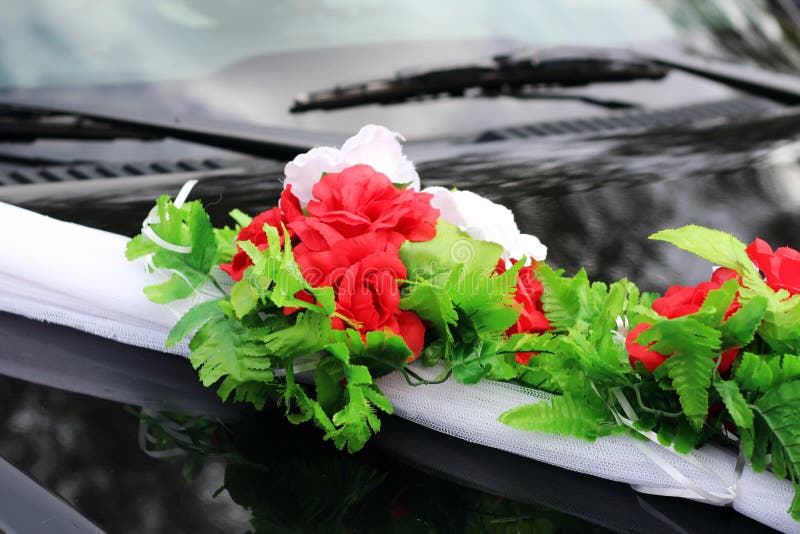 Wedding Car Decor Flowers Bouquet. Stock Image - Image of happiness ...