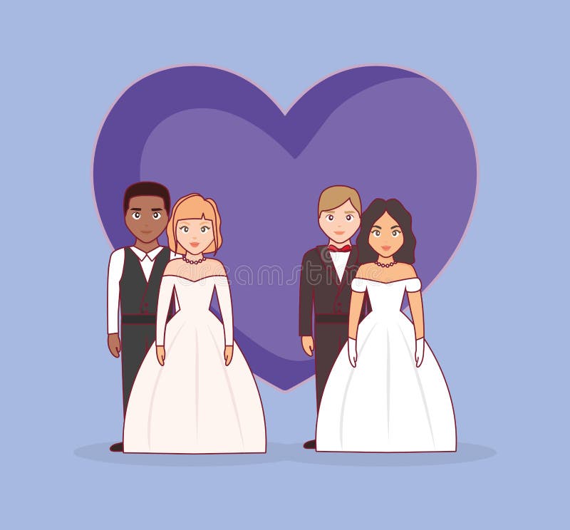 Wedding Card with Group of Couples Stock Vector - Illustration of ...