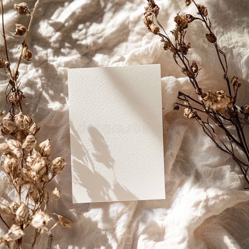 Wedding Card Mockup, Lying on Soft, Elegant Light Cream-colored Fabric ...