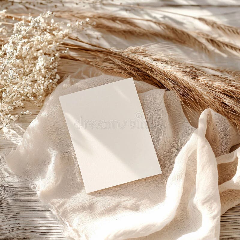 Wedding Card Mockup, Lying on Soft, Elegant Light Cream-colored Fabric ...