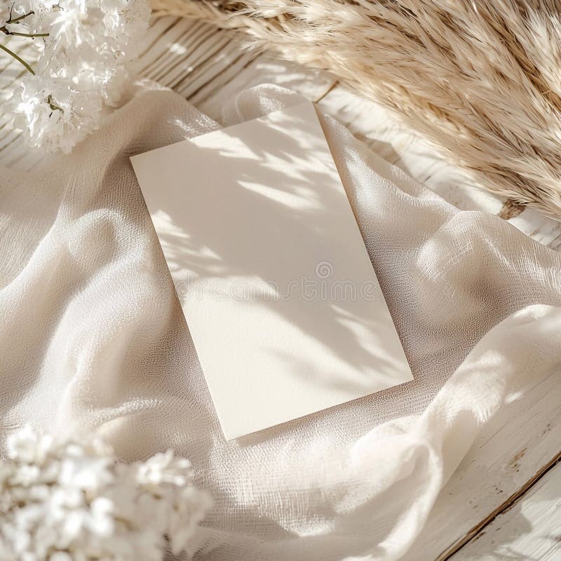 Wedding Card Mockup, Lying on Soft, Elegant Light Cream-colored Fabric ...