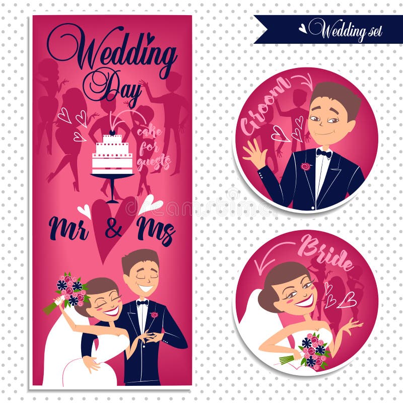 Wedding card and stickers. stock vector. Illustration of couple - 89283877