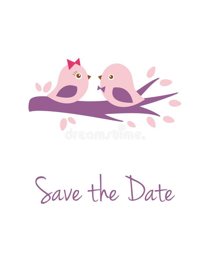 Wedding Card with Two Cute Pink Birds. Stock Illustration ...