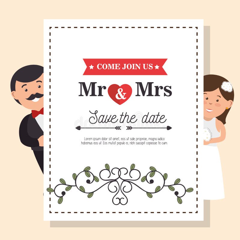 Wedding Card Vintage Mr and Mrs Design Graphic Stock Illustration ...