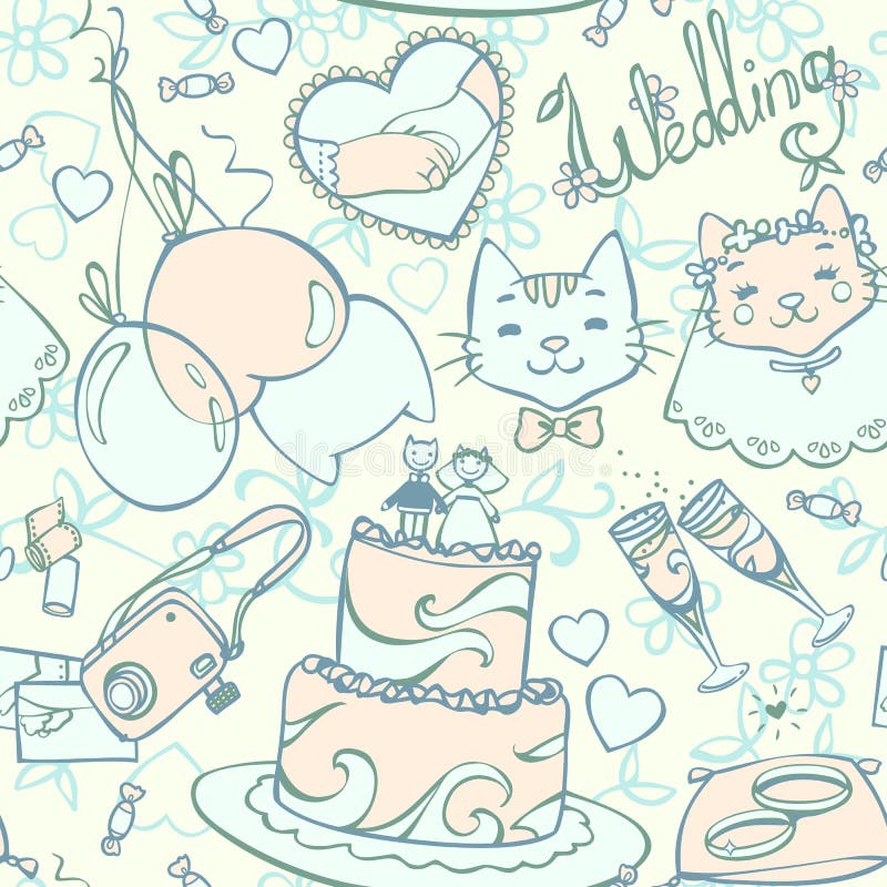 Wedding Cartoon Pastel Seamless Pattern Stock Vector - Illustration of ...