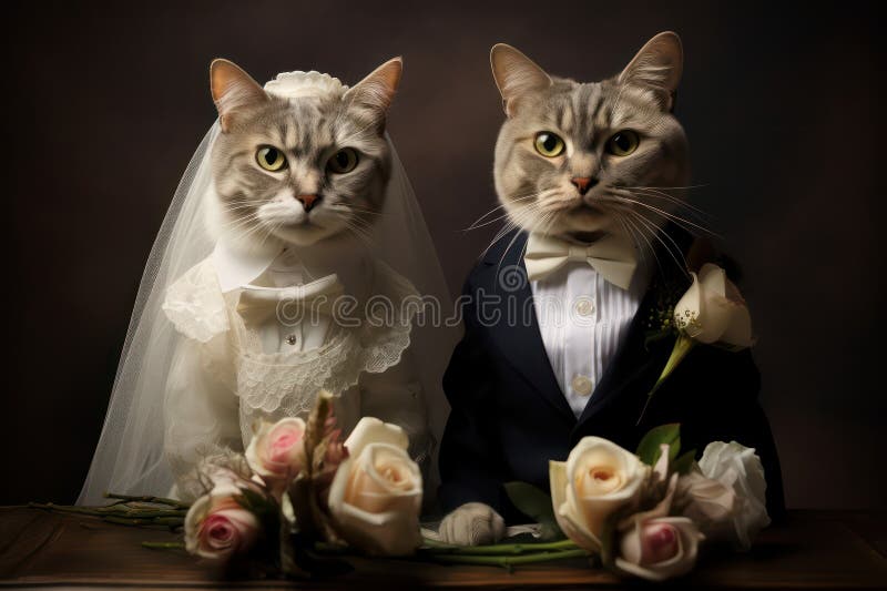 Wedding of Cats, Bride and Groom. Generative AI Stock Illustration ...