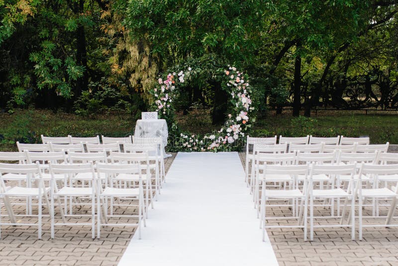 Wedding ceremony area stock photo. Image of chairs, celebration - 140932806