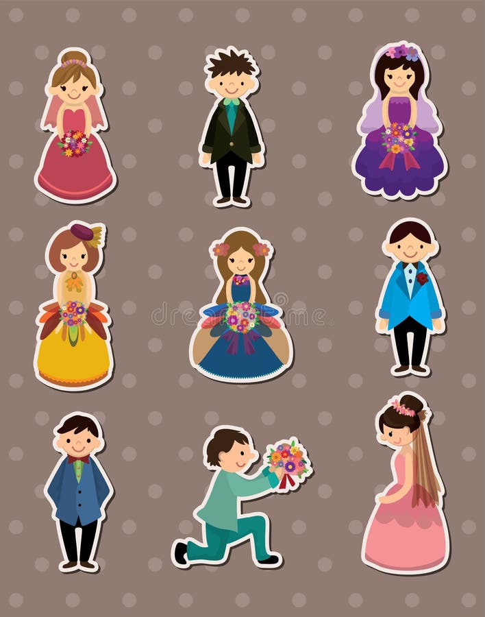 Wedding Ceremony - Bride and Groom Stickers Stock Vector - Illustration ...