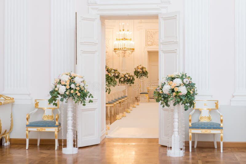 Wedding ceremony hall stock image. Image of detail, flowers - 83043857