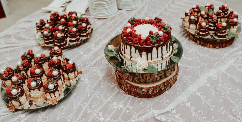Wedding Chocolate Cake with Berries Stock Image - Image of wedding ...