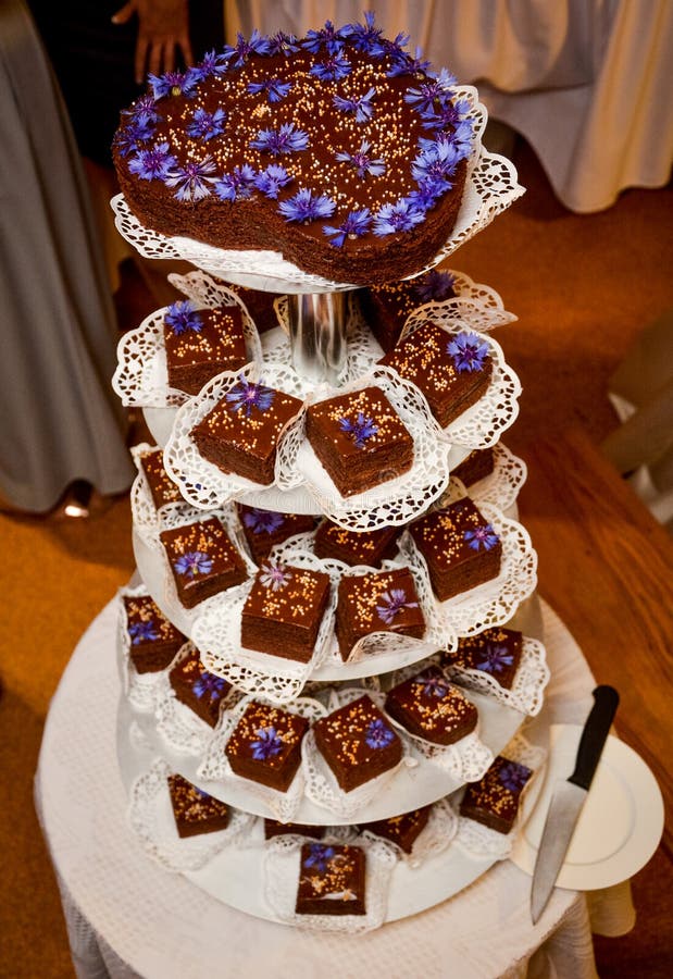 Wedding Chocolate Cake with Cornflower Stock Image - Image of ...