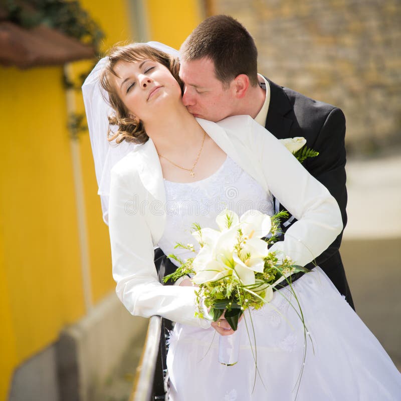 Tender Wedding Kiss Red Roses Stock Image - Image of diadem ...
