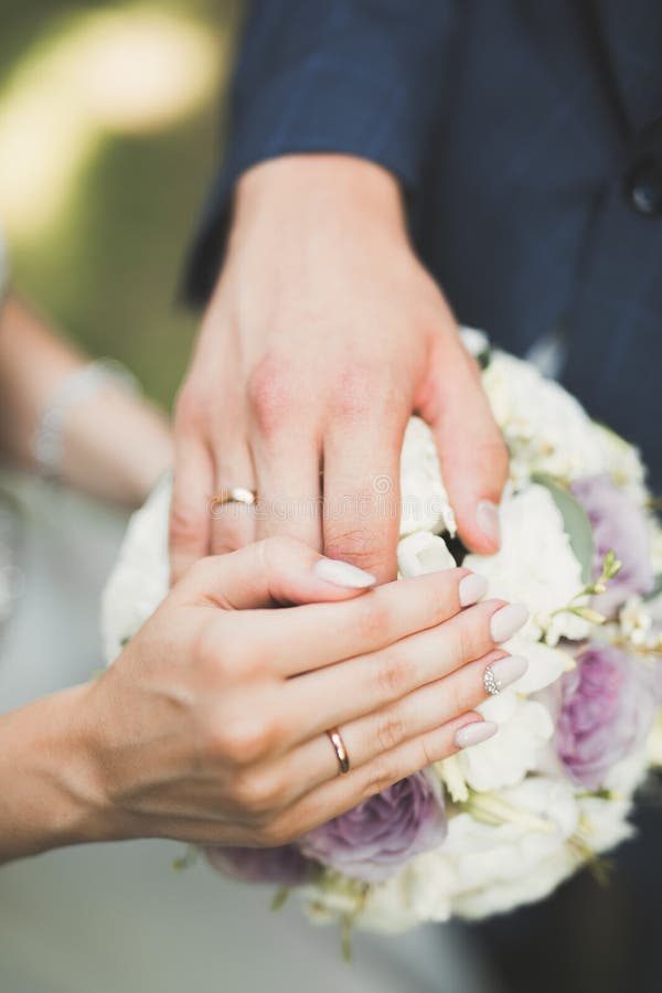Wedding Couple Bride and Groom Holding Hands Stock Photo - Image of ...