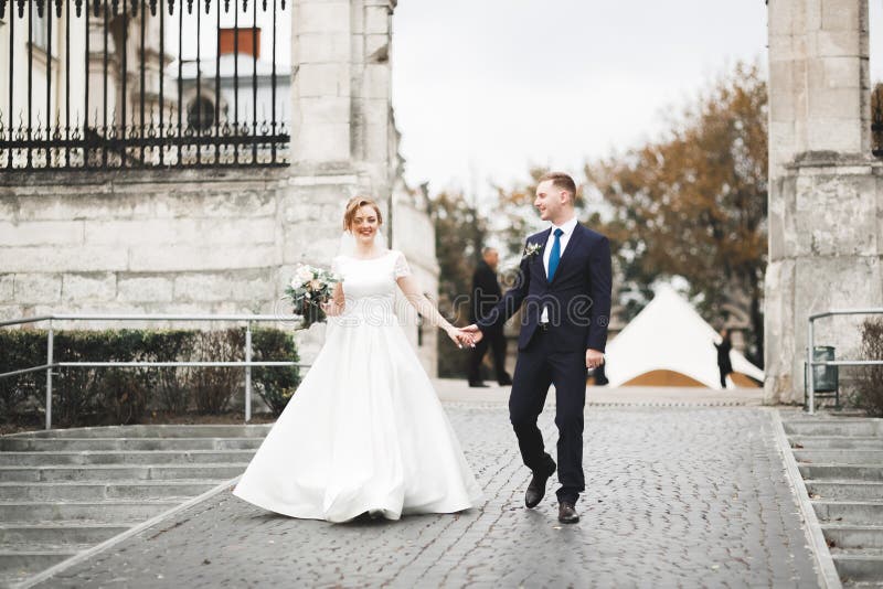 Wedding Couple Bride and Groom Holding Hands Stock Image - Image of ...