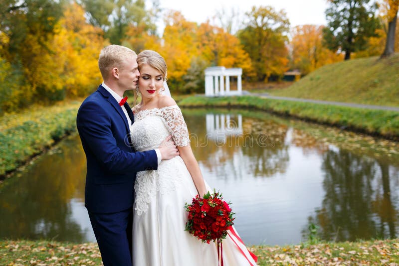 Wedding couple in fall stock photo. Image of autumn, husband - 61338568