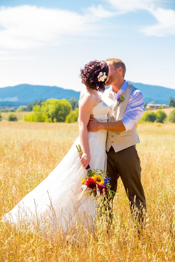 Wedding Couple in Field stock image. Image of passionate - 37983295
