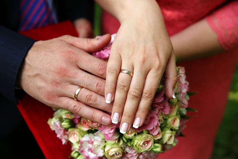 Wedding Couple Hands with Rings Stock Photo - Image of married, floral ...