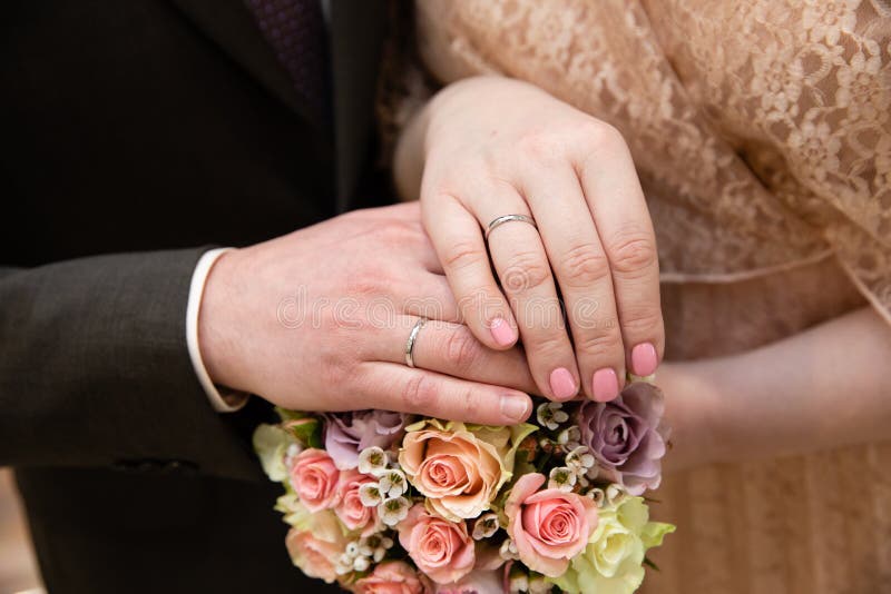 Wedding Couple Hands with Wedding Rings Stock Image - Image of bonding ...