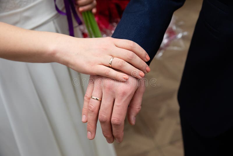 Wedding Couple Hands with Wedding Rings Stock Photo - Image of ...