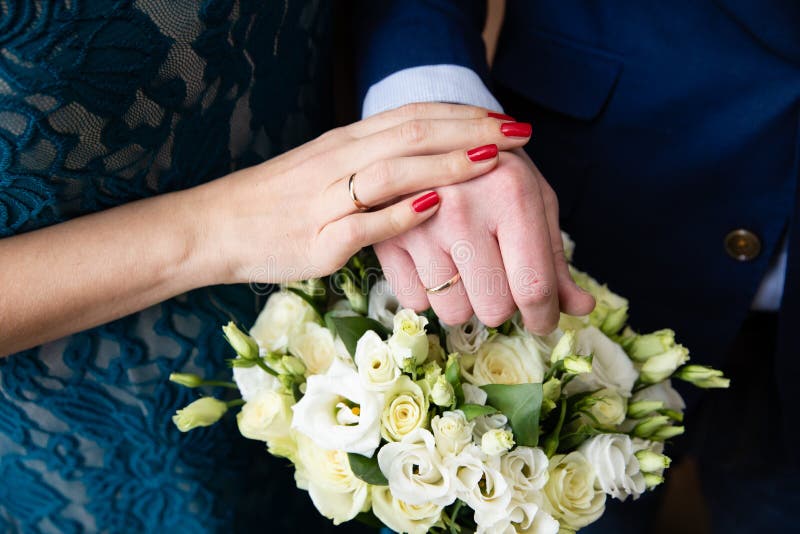 Wedding Couple Hands with Wedding Rings Stock Image - Image of ...