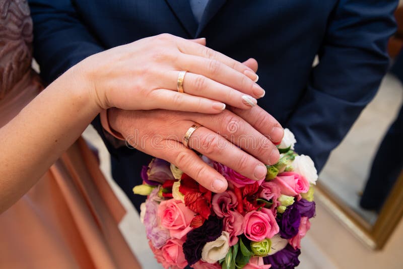 Wedding Couple Hands with Wedding Rings Stock Photo - Image of bridal ...