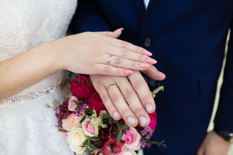 Wedding Couple Hands with Wedding Rings Stock Image - Image of groom ...